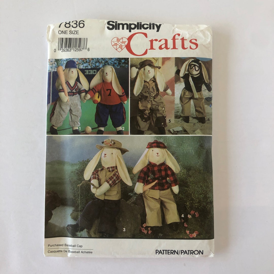 Stuffed Rabbit Sewing Pattern, Simplicity Crafts 7836, Boy Bunny and ...