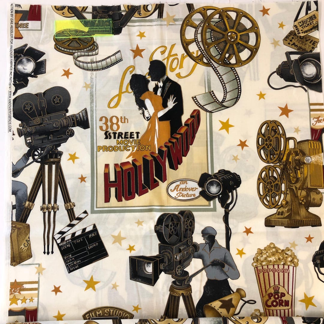 Film Reel Hollywood Motif Print Fabric, White Background Quilting ...