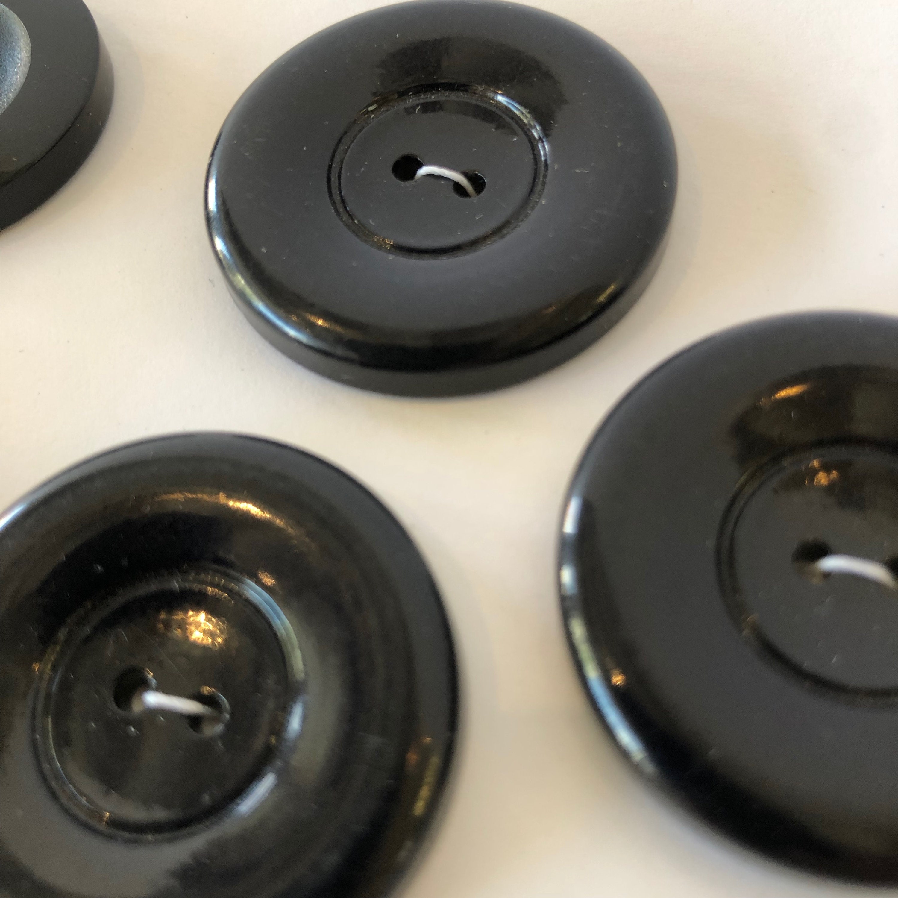 5 Assorted Vintage Black Plastic Medium Size Buttons, All Are Two Hole ...