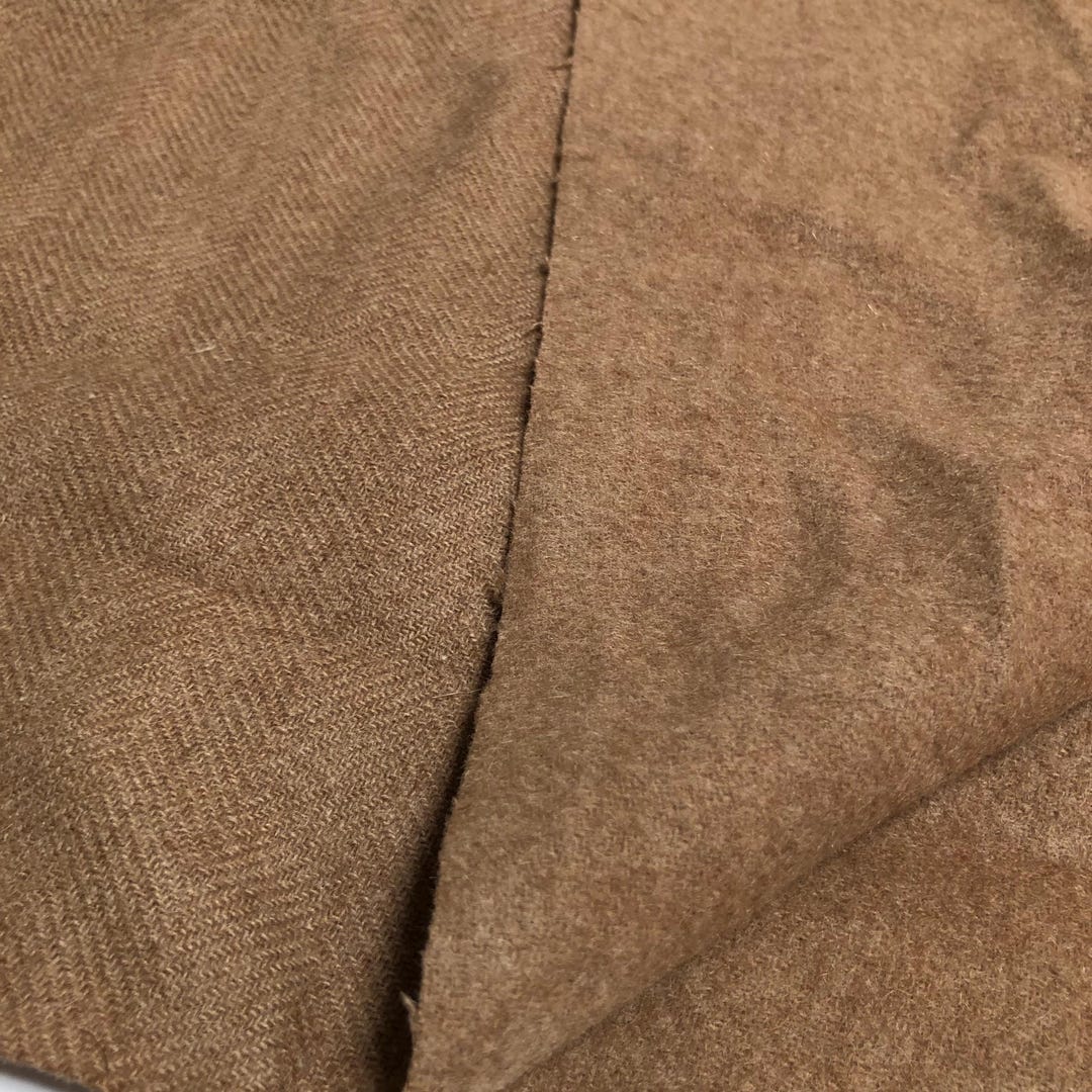 Camel Chevron Brushed Wool Fabric, Midweight Woolen Flannel De-stash ...