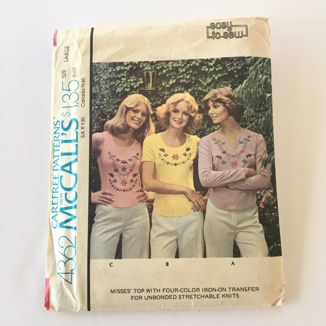 70s Knit Top Sewing Pattern, Floral Iron-on Transfer, Mccalls 4362 ...