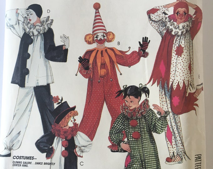 80s Adult's Clown Pierrot Costume Pattern, Size Large, Chest 40-42 ...