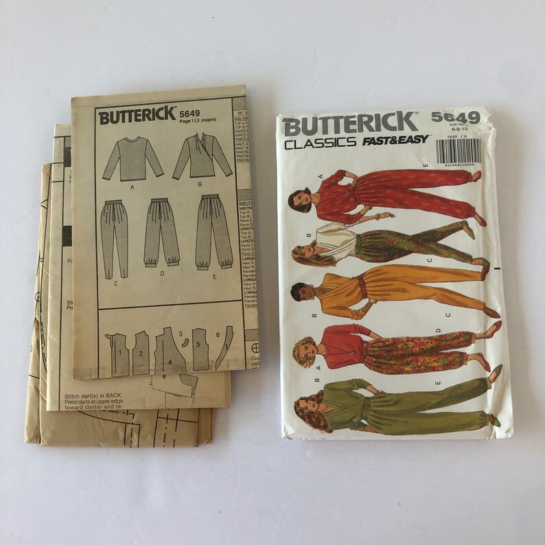 90s Butterick 5649 Sewing Pattern, Top and Pants, Size 6-10 - Etsy