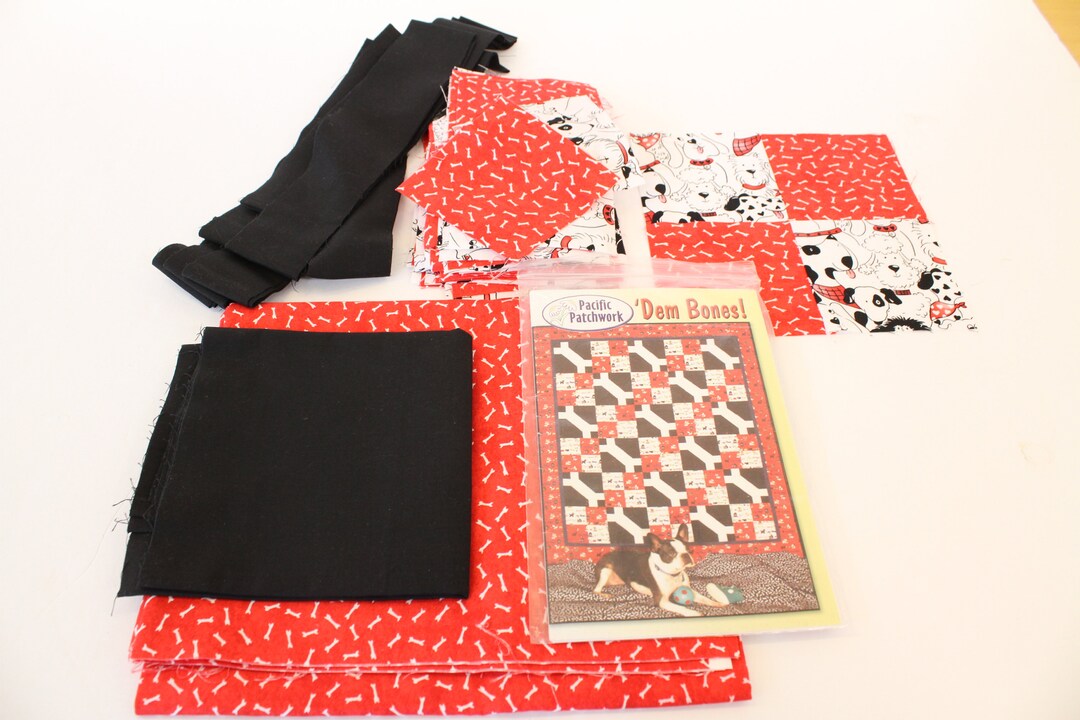 Dem Bones Unfinished Quilt Kit With Pattern and Fabric, Dog Bone Quilt ...