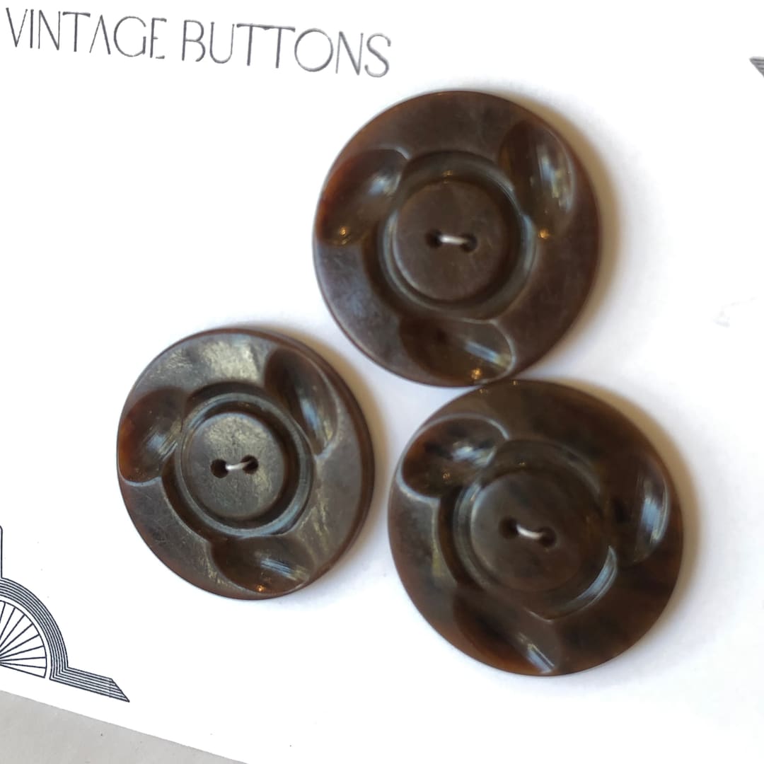 Set of 3 Brown Plastic Vintage 2 Hole Buttons With Carved Edges, 1 7/8 ...