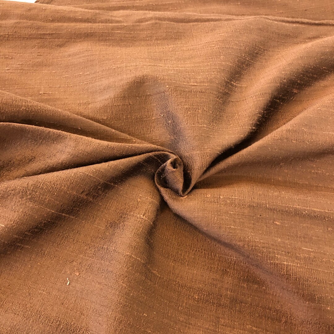 Umber Silk Shantung Tablecloth Fabric Remnant, Brown Round Slubby Silk ...