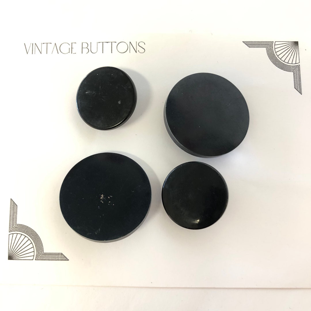 4 Vintage Black Shank Buttons, Two Matching Pairs of Black Sewing ...