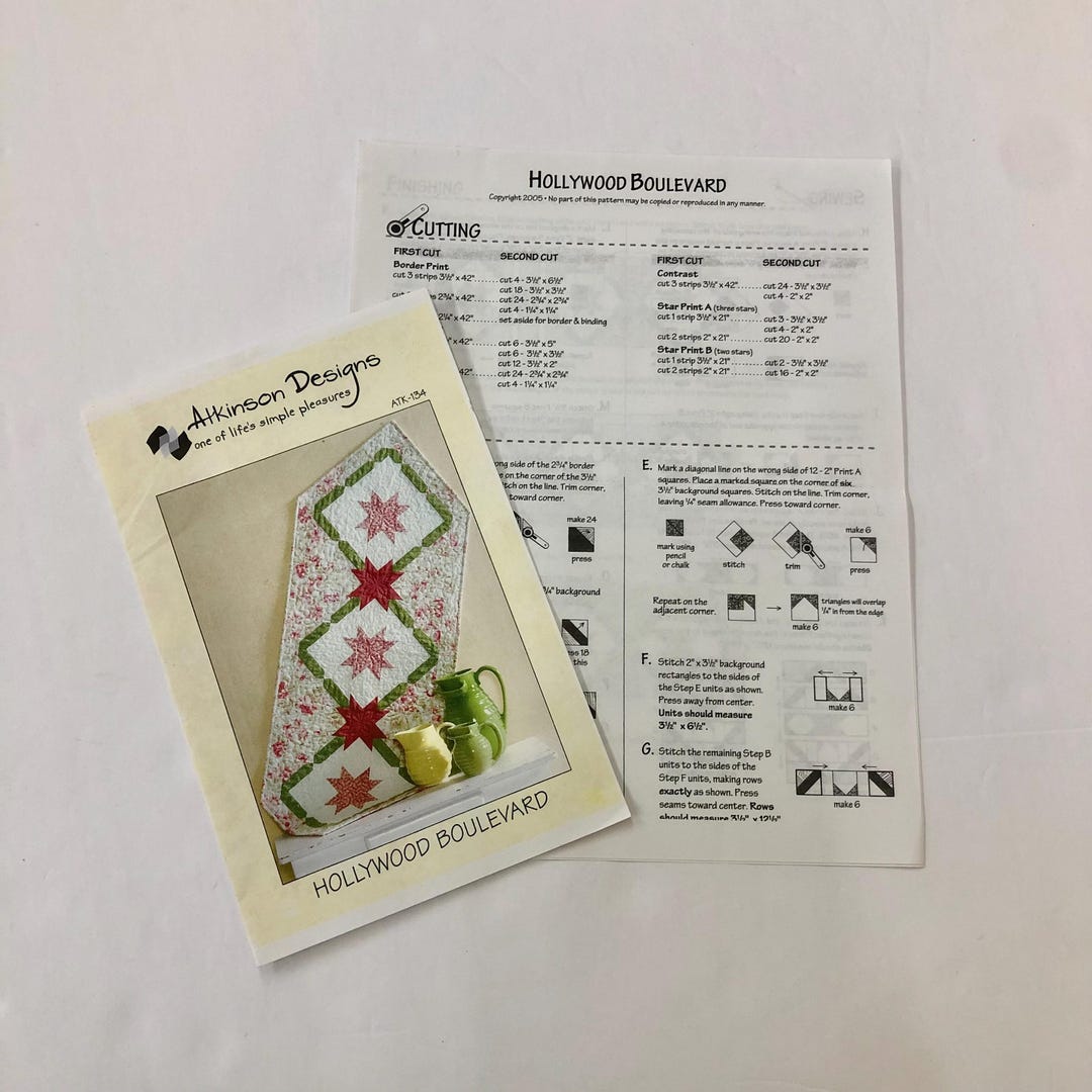 Hollywood Boulevard Table Runner Quilt Pattern, Atkinson Designs ATK ...
