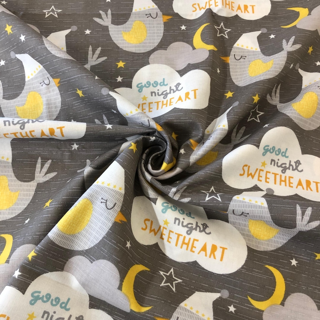 Birds Sleeping Night Sky Print Fabric, "sweet Dreams" Goodnight ...