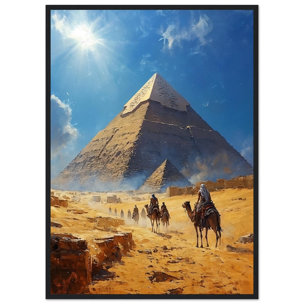 Vintage Pyramids of Giza Oil Painting, Egypt Landmark Wall Art, Desert ...