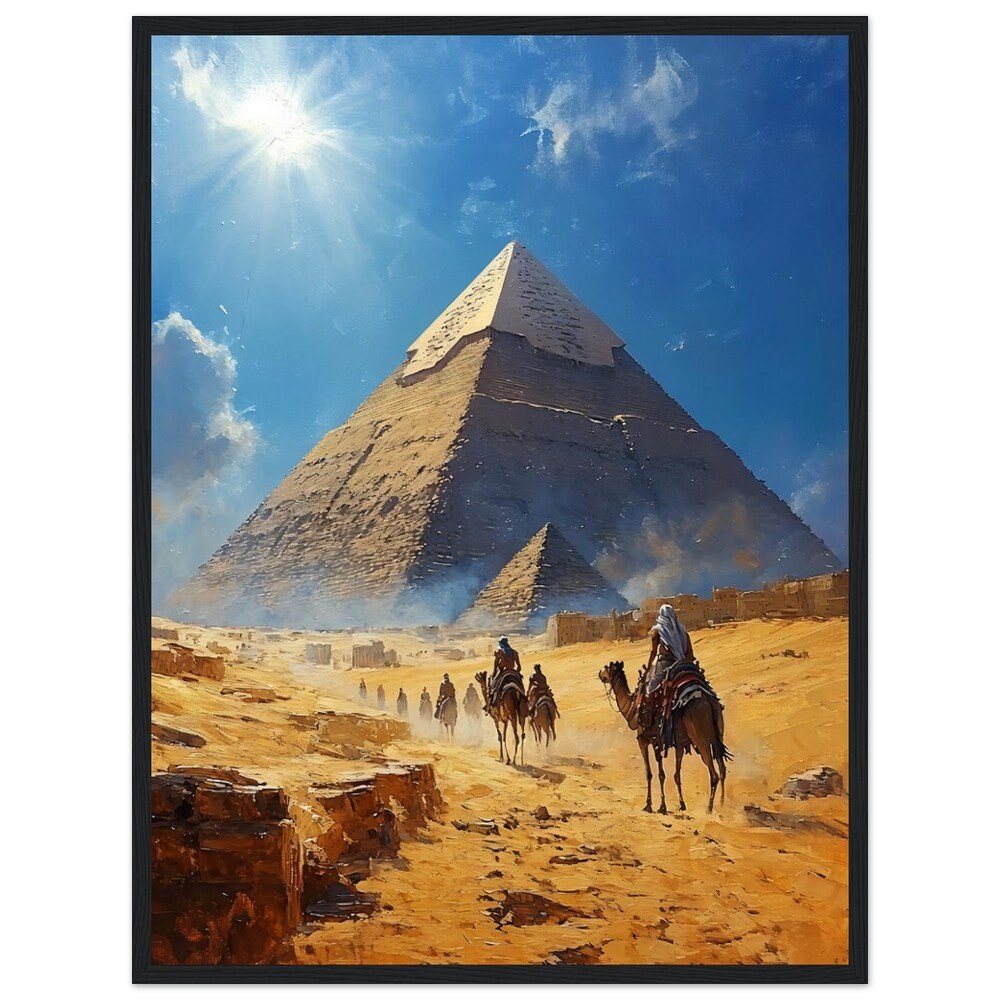 Vintage Pyramids of Giza Oil Painting, Egypt Landmark Wall Art, Desert ...