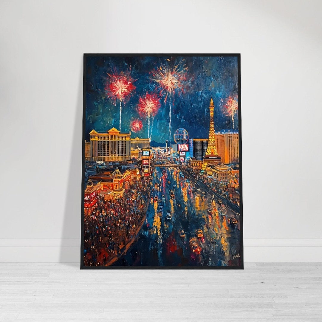 Vintage Las Vegas Strip Oil Painting, Retro Cityscape Wall Art, Neon ...
