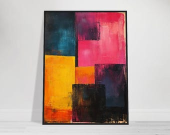 Large Modern Abstract Black Red Minimalist Wall Art Color Block Multi ...