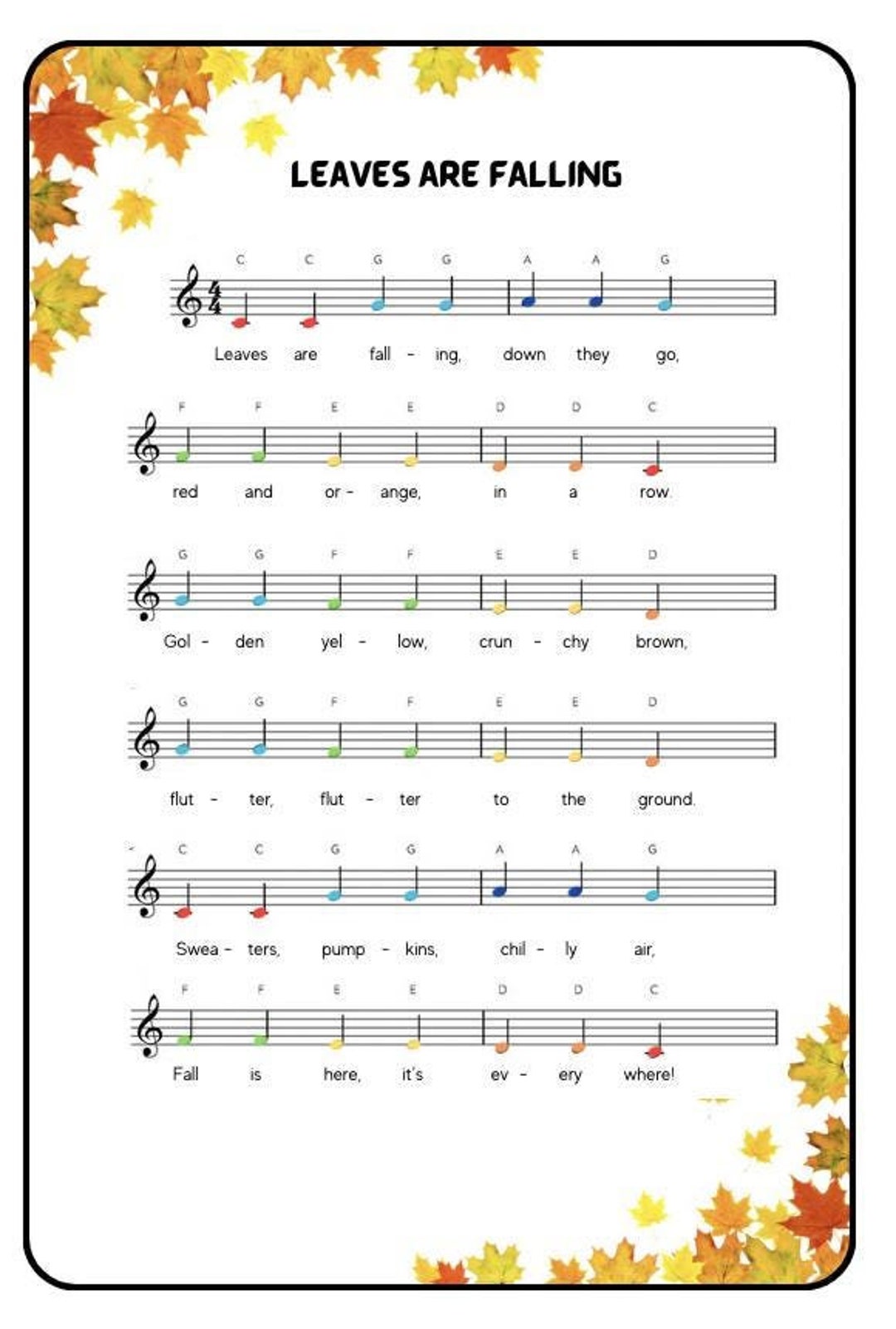Leaves Are Falling Sheet Music for Baby Einstein Piano (digital ...
