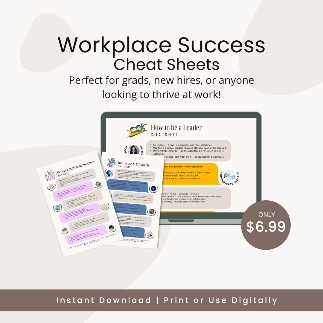 Workplace Success Cheat Sheets PDF — Graduation Gift, New Job Starter ...