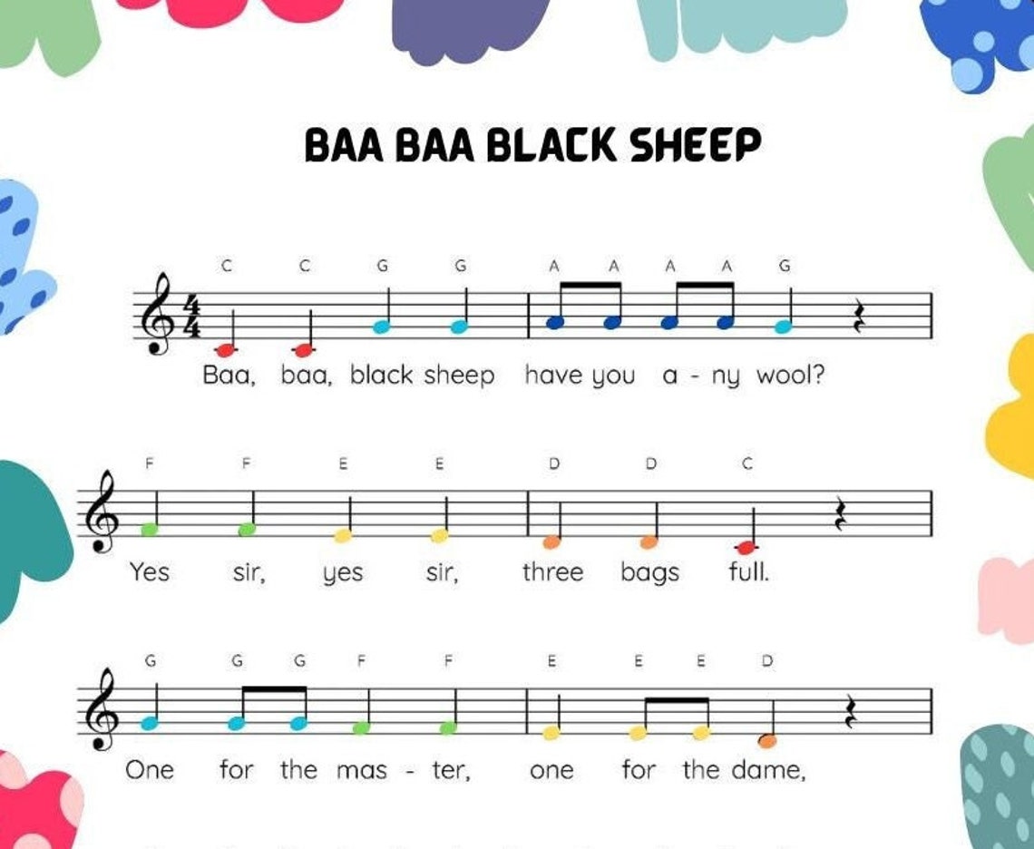Baa Baa Black Sheep Easy Sheet Music for Baby Einstein Paino - Etsy
