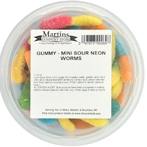 Neon Gummy Worms 11.4oz, Mini Sour Gummies, Rainbow Candy Worms, Sweet ...