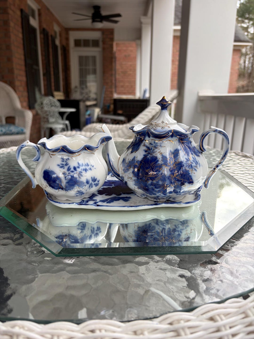 Exquisite R.S. Prussia Flow Blue Teapot, Creamer and Underplate Set ...