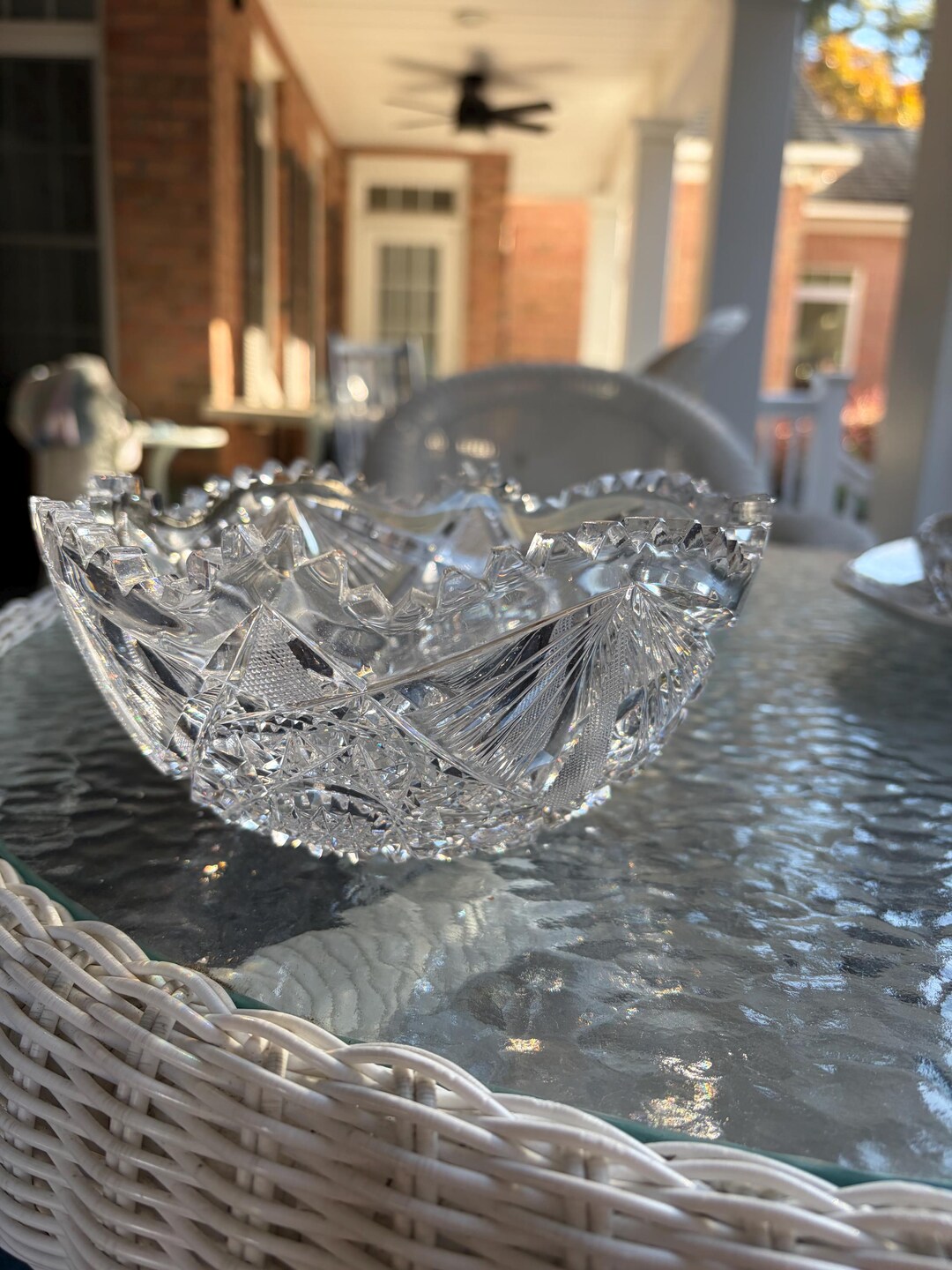 Antique American Brilliant Cut Lead Crystal Glass Decorative Bowl With ...