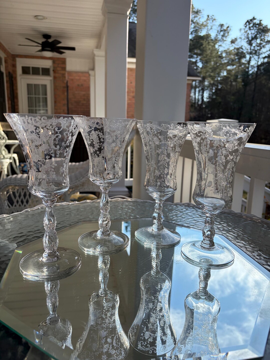 Vintage Set of 4 “chantilly” Hand Engraved Low Water Goblets by ...