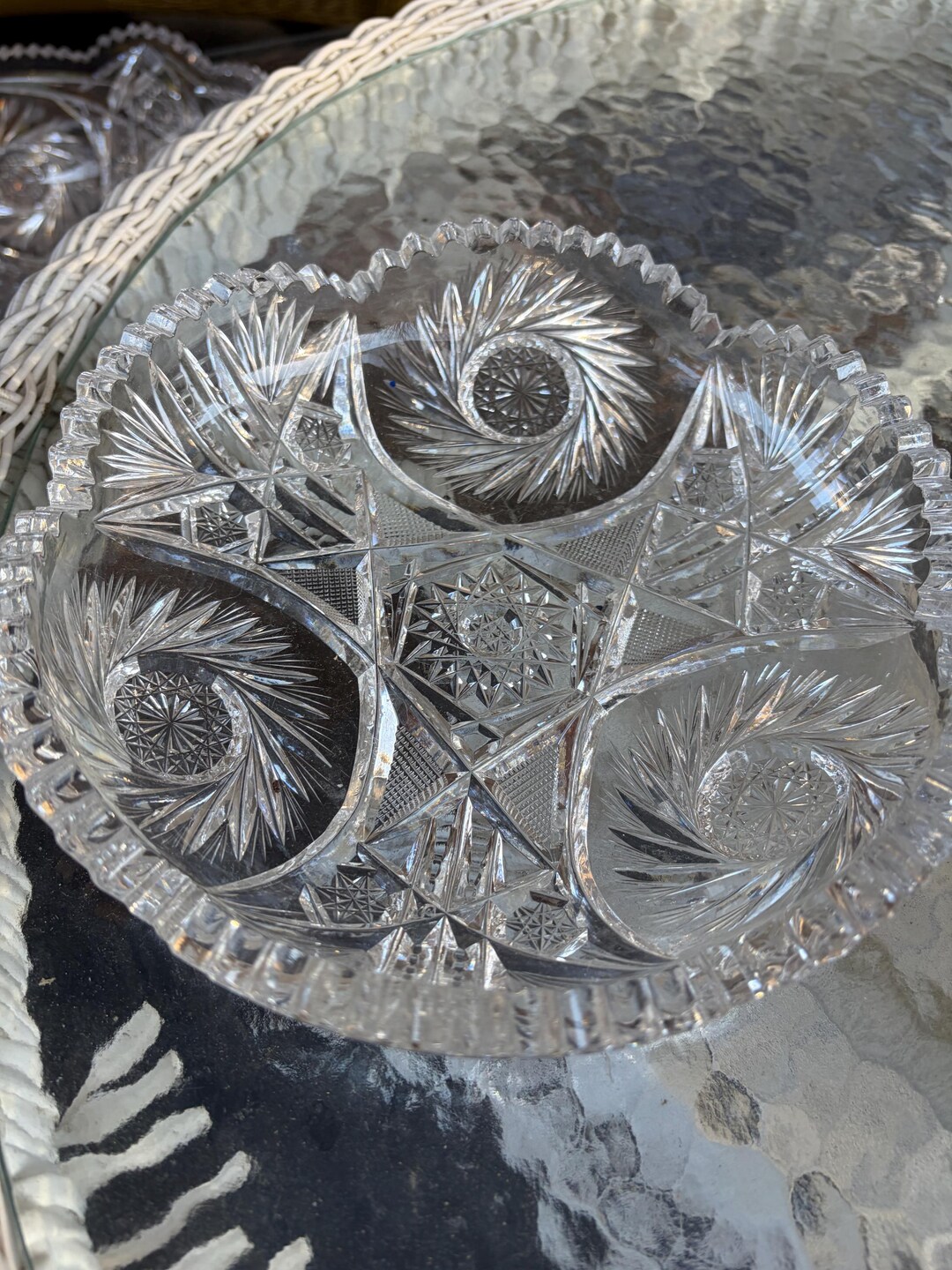 Antique American Brilliant Heavy Cut Lead Crystal Glass Shallow Bowl ...