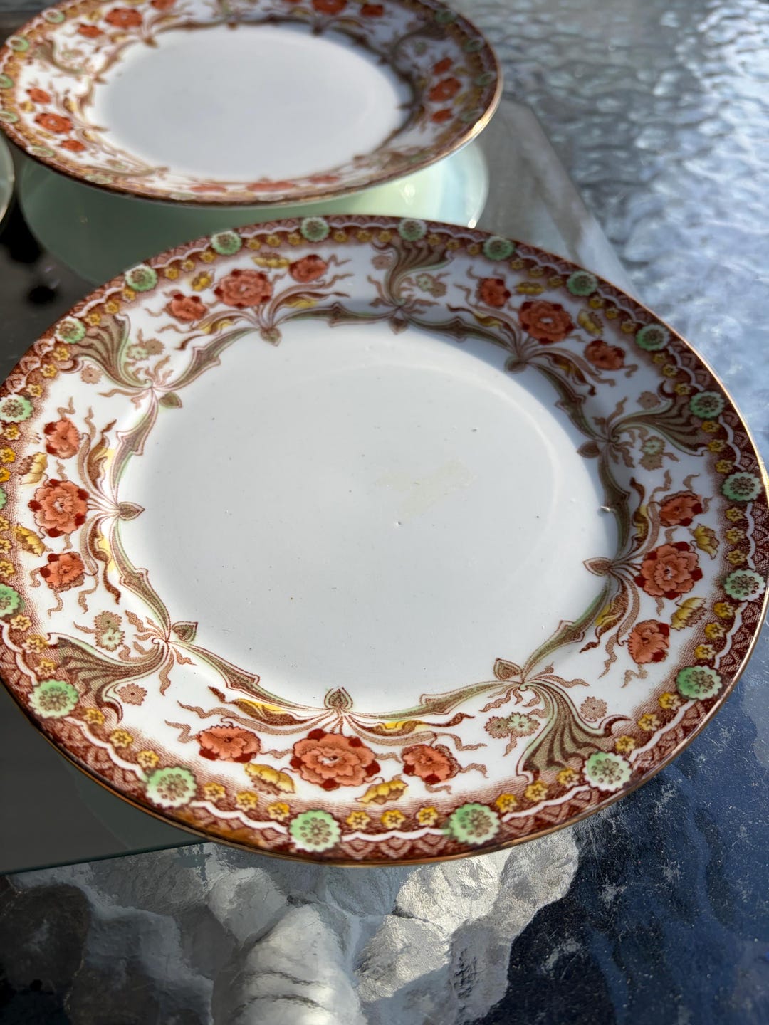 Antique Set of Colonial Pottery Brown, Orange, Green, Pink and White ...