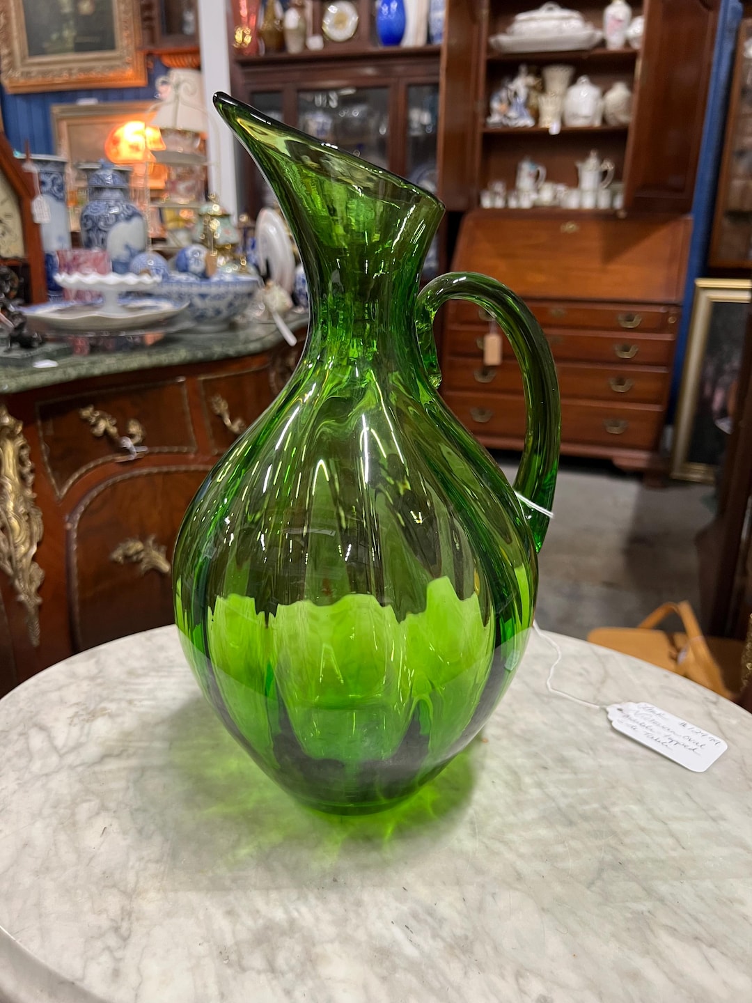 Stunning Blenko #991 Hand Blown Optic Swirl Green Art Glass Pitcher - Etsy