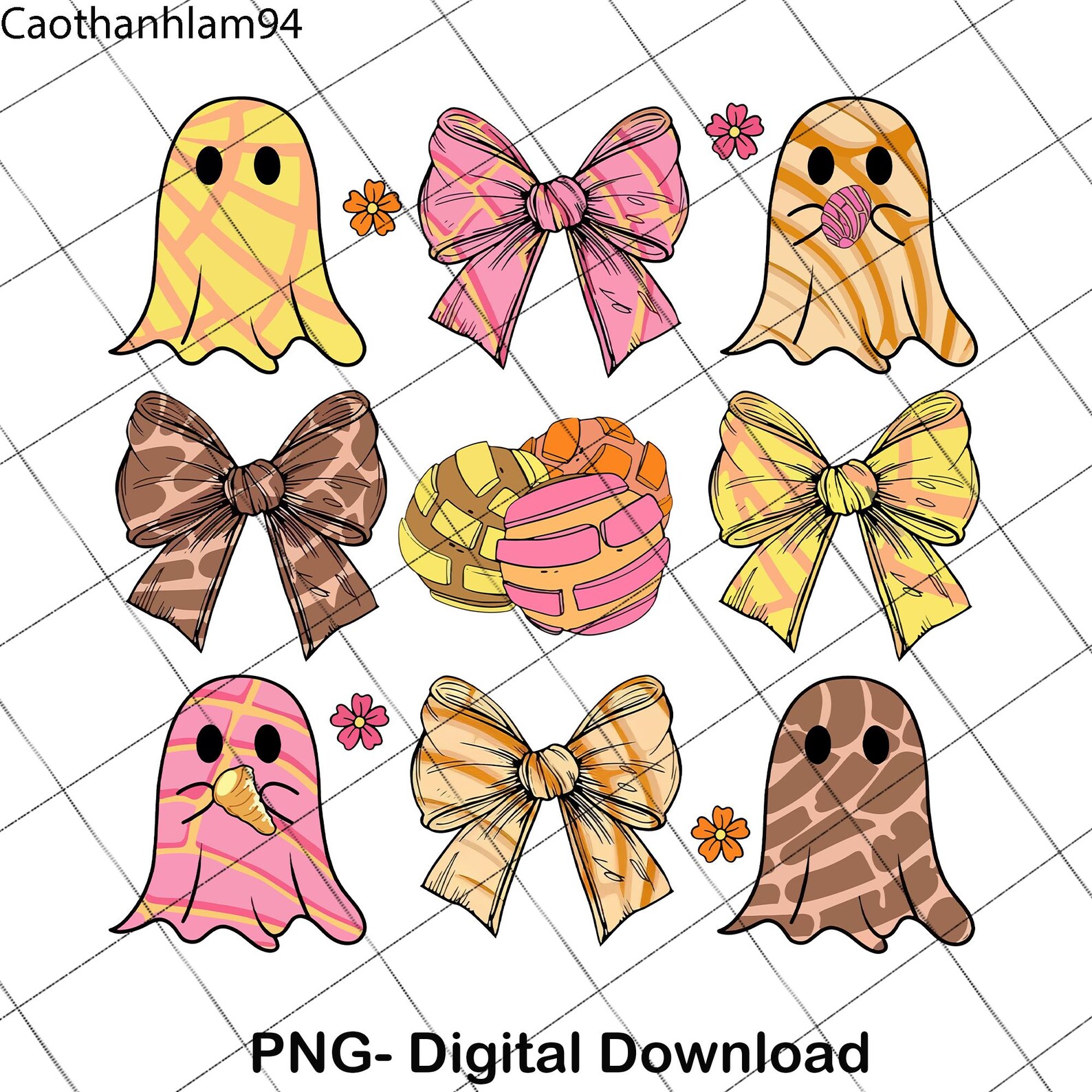 Coquette Mexican Ghost Halloween Png, Mexican Conchas Png, Coquette Bow ...