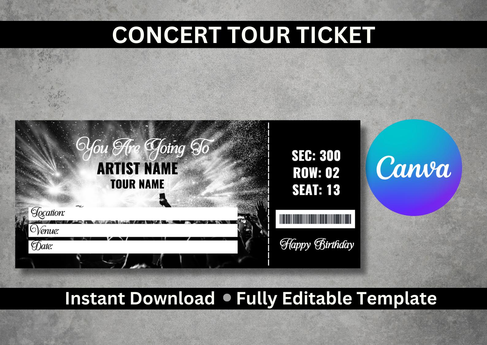Editable Gift Concert Ticket Template – Personalized Memorabilia Gift ...