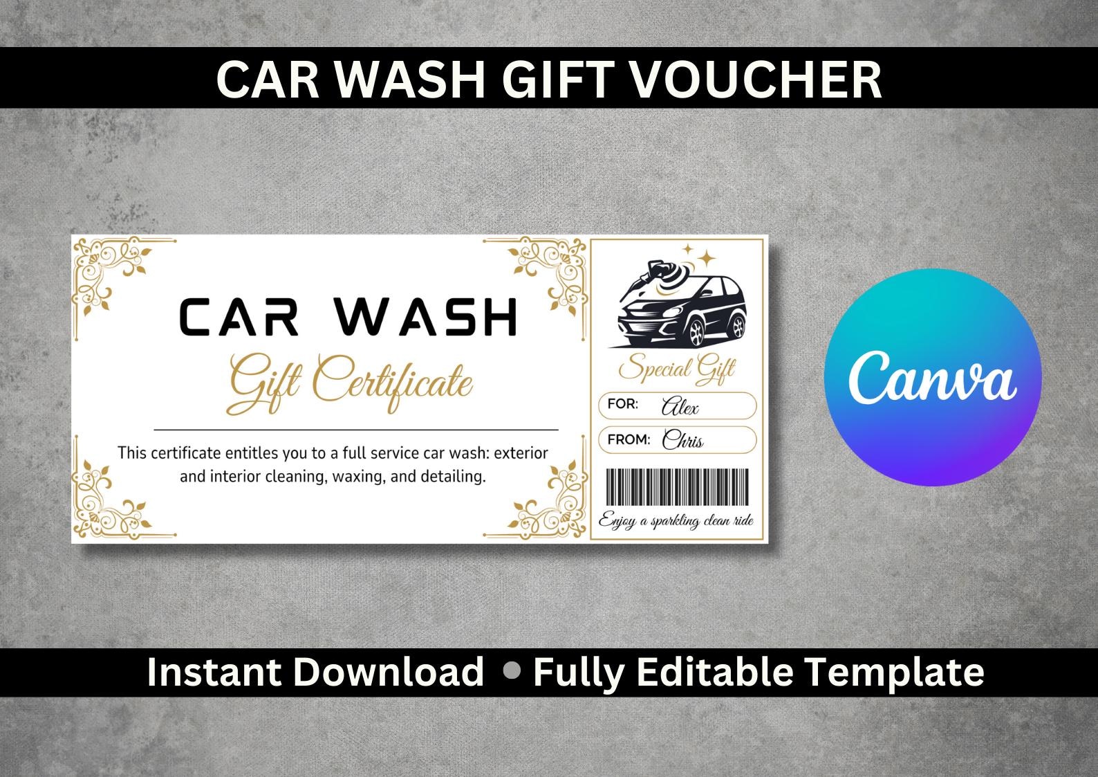 Editable Car Wash Gift Voucher | Printable Car Detailing Certificate ...