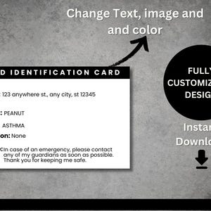 Editable Child ID Card Template - Customizable & Printable | Digital ...