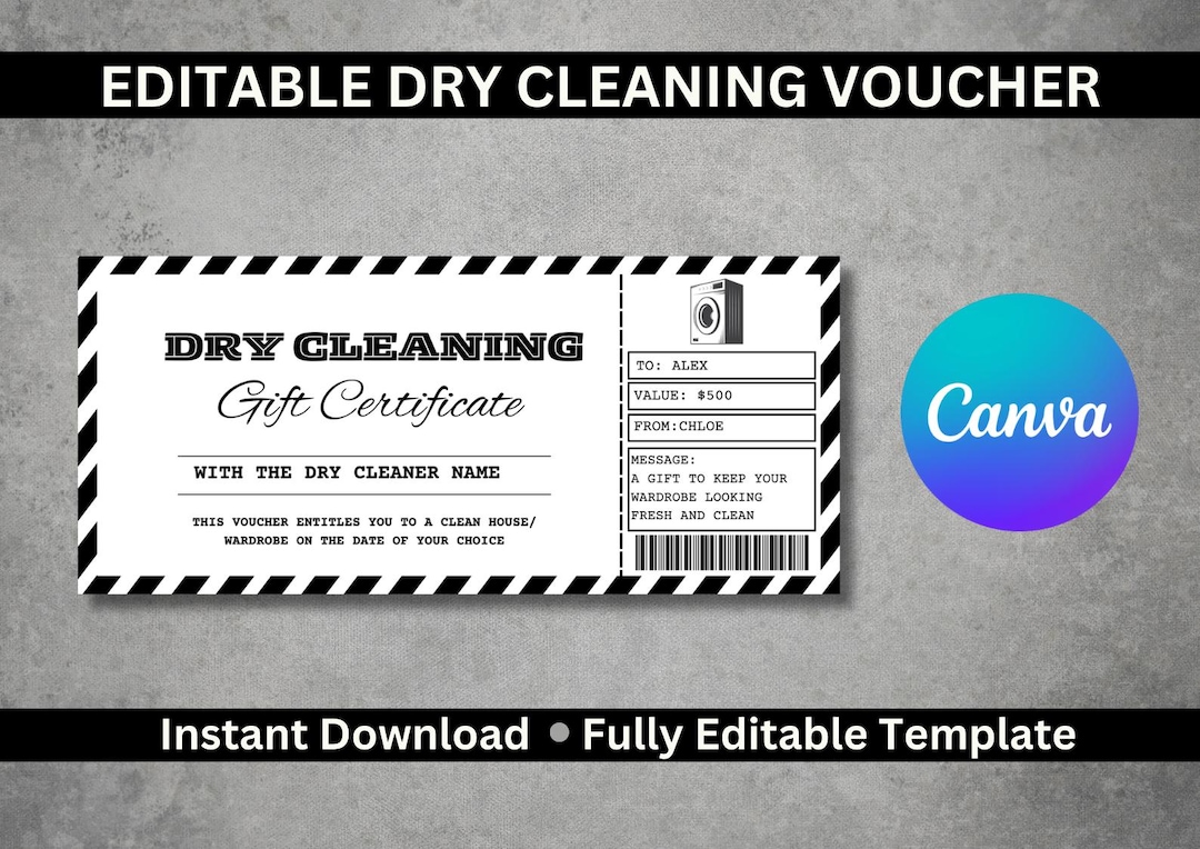 Editable Dry Cleaning Gift Voucher Template for Easy Personalization ...