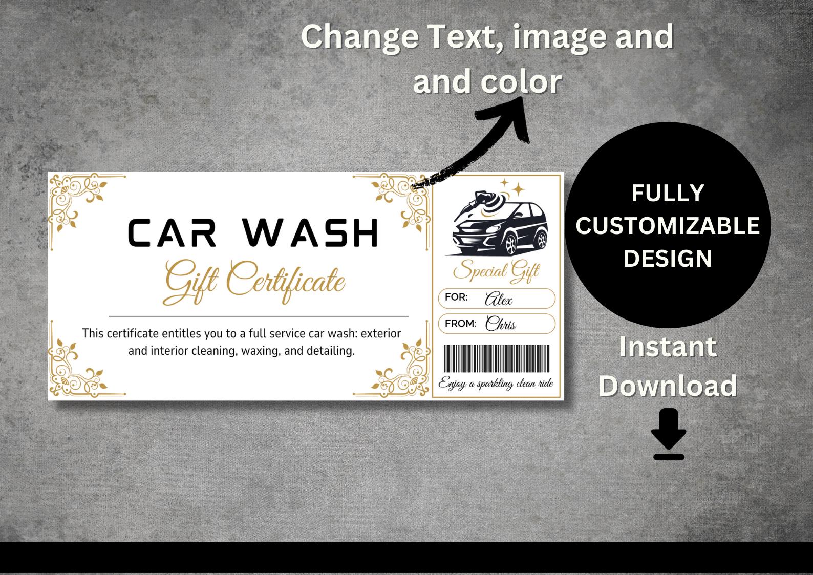 Editable Car Wash Gift Voucher | Custom Car Cleaning Certificate ...