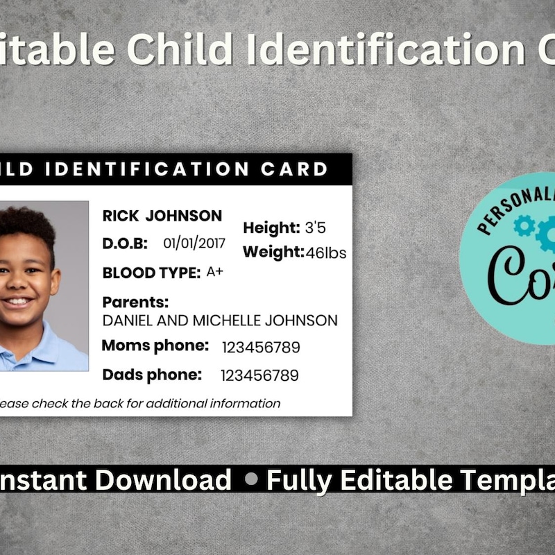 Child Id Card Template - Etsy