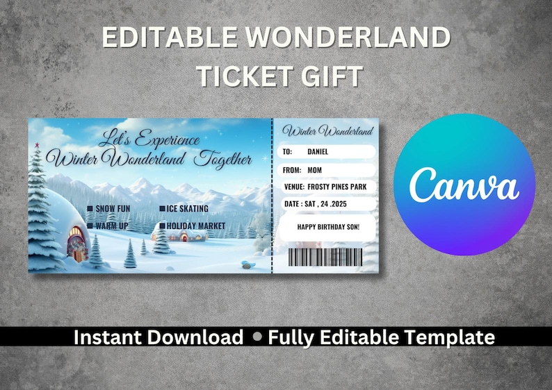 Winter Wonderland Ticket Template, Editable Holiday Event Pass, Festive ...