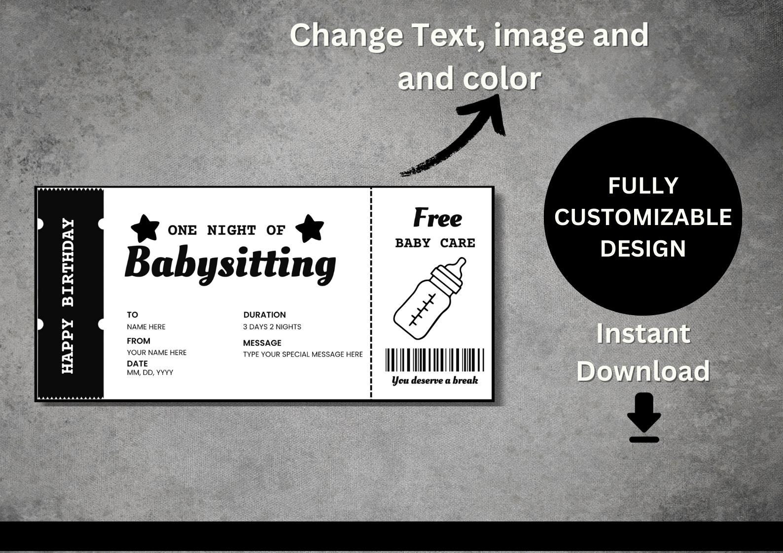Editable Babysitting Voucher Card, Customizable 4x9 Childcare Gift ...