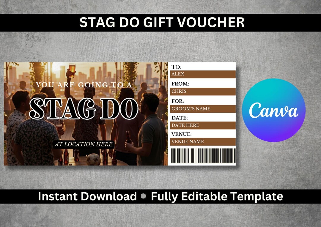 Stag Do Gift Voucher | Printable Stag Party Experience Ticket - Etsy