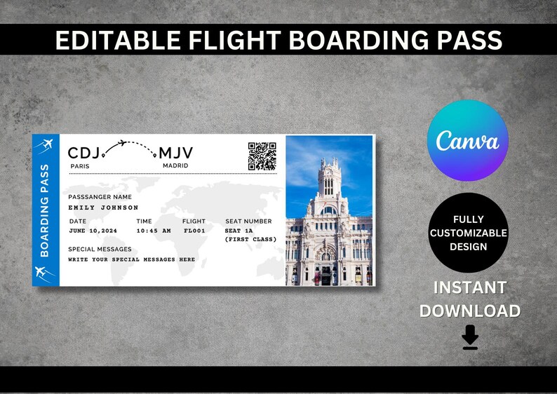 Print at Home Editable Boarding Pass Template | Editable on Canva ...