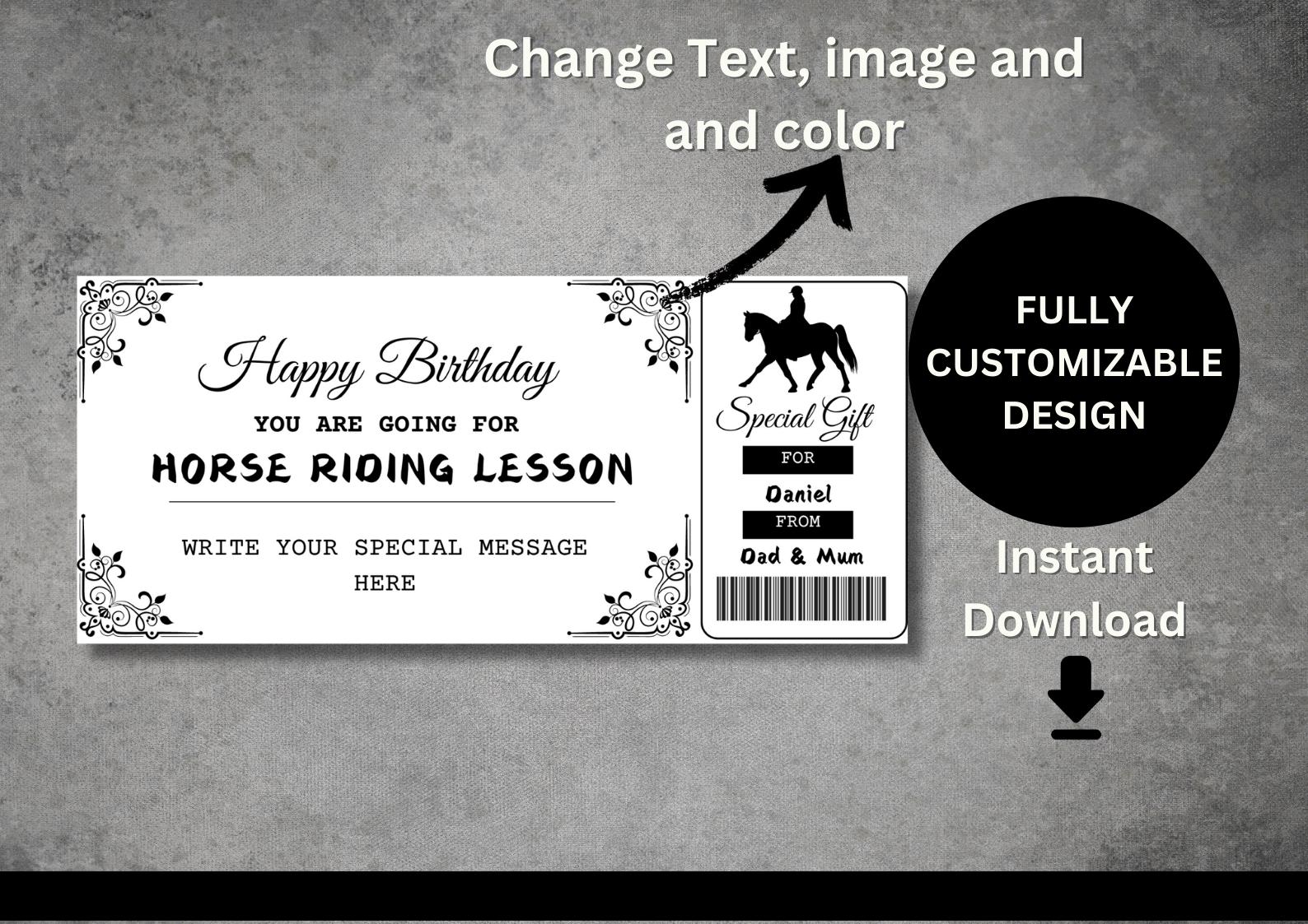 Editable Horseback Riding Lesson Voucher | Custom Riding Gift ...