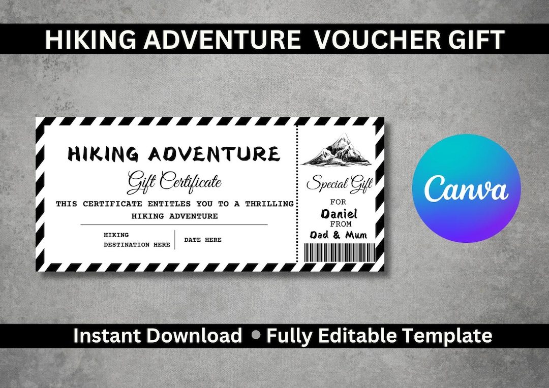 Customizable Hiking Gift Certificate, Editable Outdoor Adventure ...