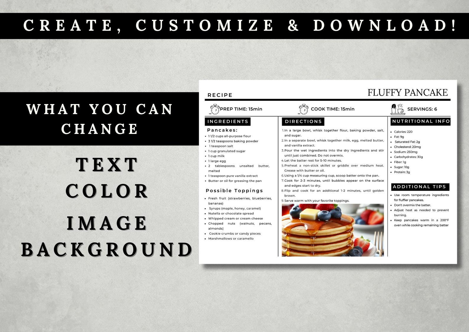 6 X4 Simple Recipe Card Template ,modern Downloadable Recipe Card ...