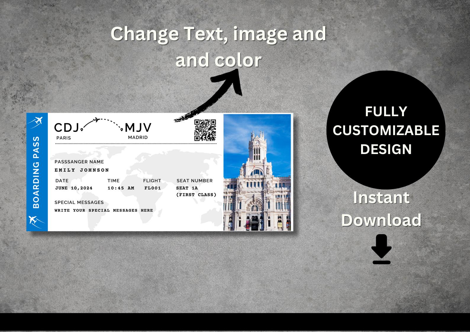 Print at Home Editable Boarding Pass Template | Editable on Canva ...