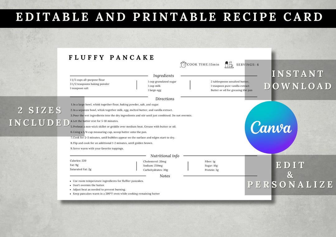 6 X4 Simple Recipe Card Template ,modern Downloadable Recipe Card ...