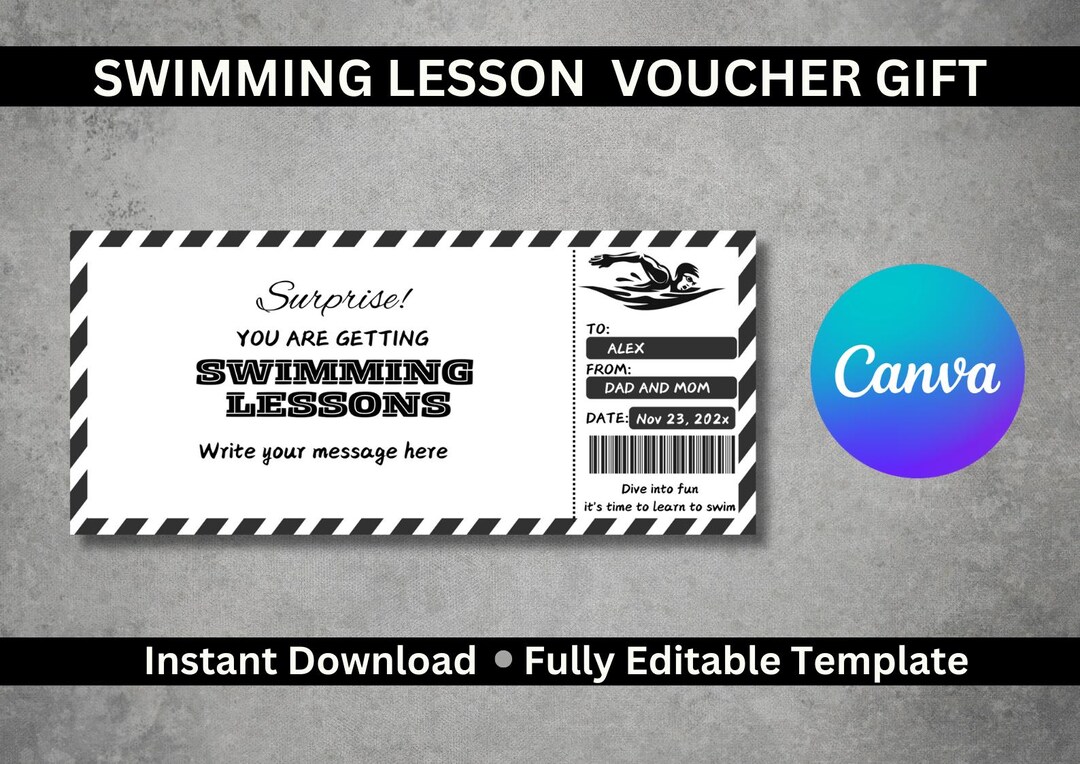 Customizable Swimming Lesson Gift Voucher for Kids and Adults, Fun ...