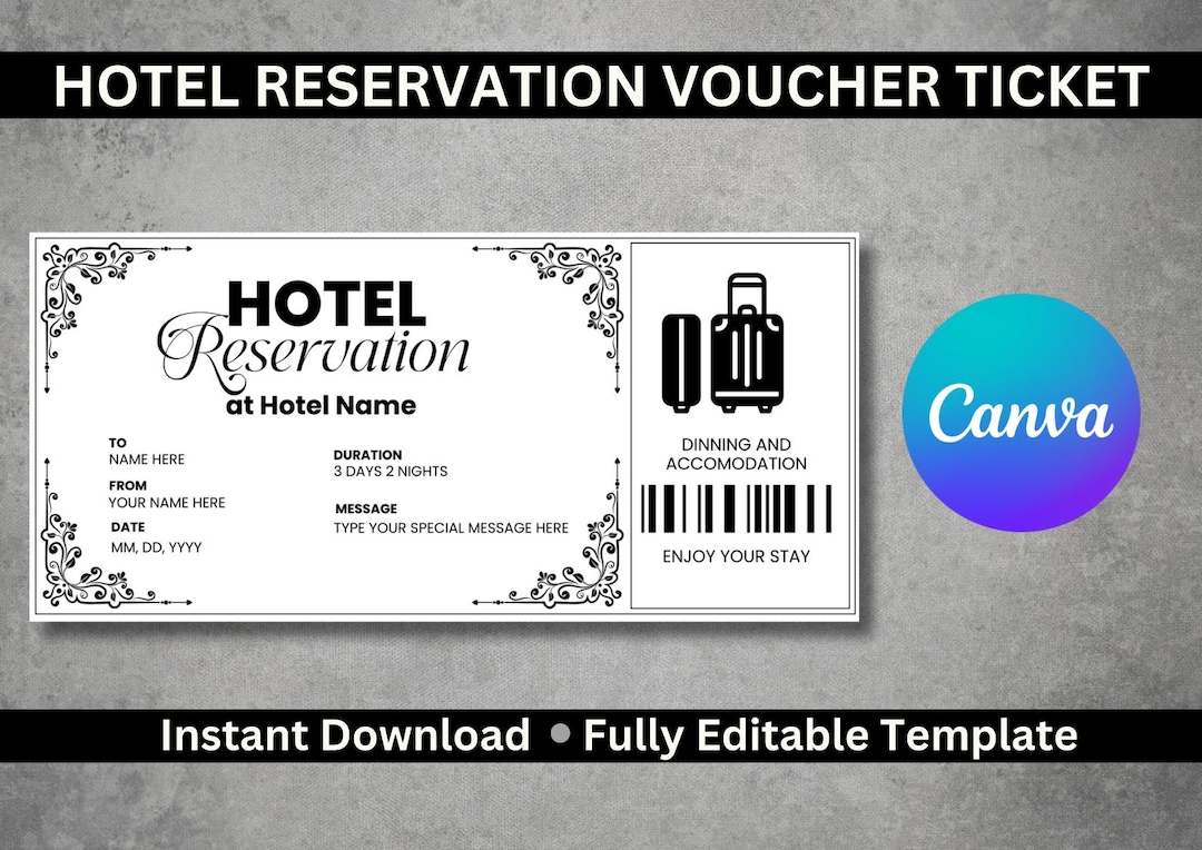 Customizable Hotel Reservation Ticket Template - Editable 4x9 Travel ...