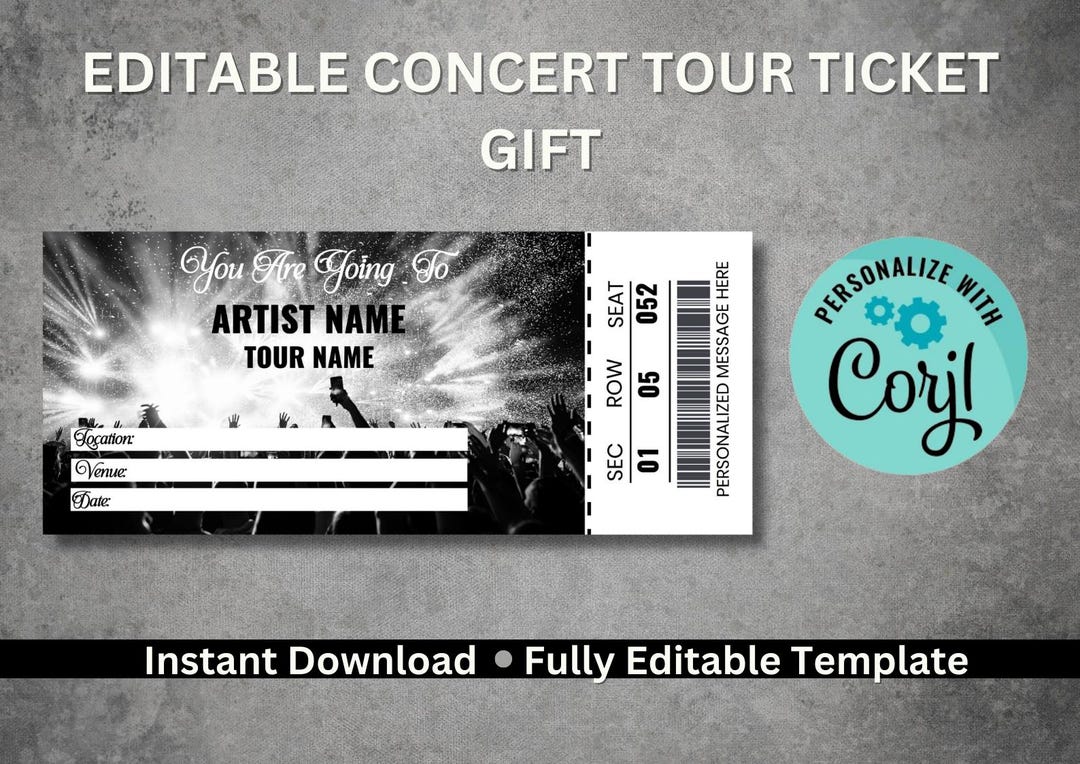 Editable Concert Tour Concert Ticket Template Personalized Memorabilia ...