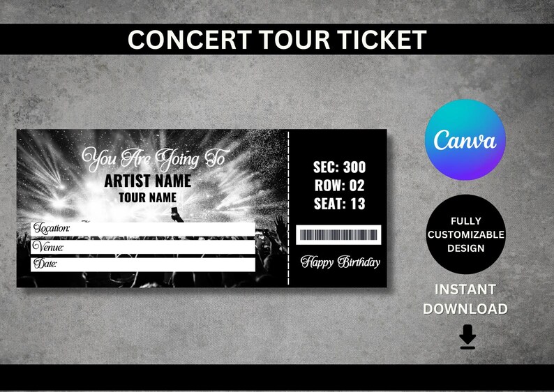 Editable Gift Concert Ticket Template – Personalized Memorabilia Gift ...