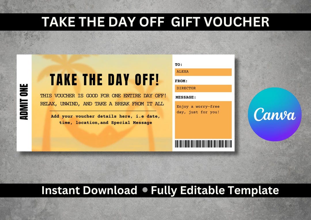 Day off Certificate Voucher, Gift for Relaxation, Spa Day Gift, Mental ...