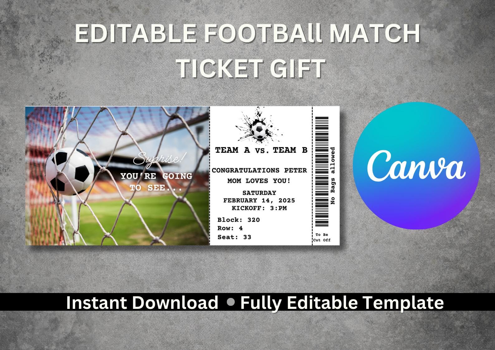 Editable Football Match Ticket Voucher Template | 4x9 Sports Event ...