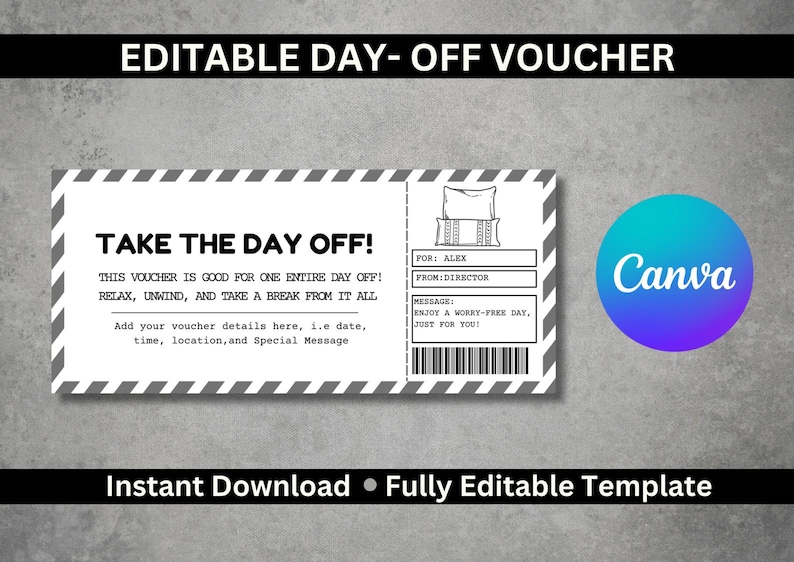 Editable Day off Certificate | Customizable Template for Gifted ...